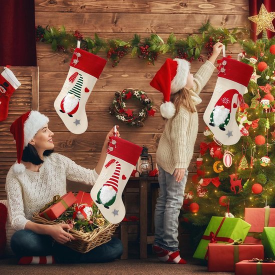 3-delige Set Gebreide Kerstkousen voor Ophangen, Ruime 3D Kerstlaarzen ...