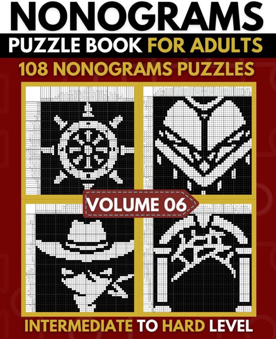 Nonogram Puzzelboek Midden-Moeilijk tot Moeilijk voor Volwassenen - 108 ...