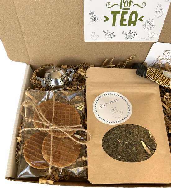 Thee brievenbus cadeau Pure Munt - thee - honing - noga - stroopwafels ...