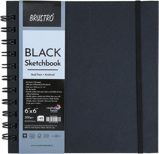 Zwart schetsboek A5 - Wiro gebonden met 40 vellen (200GSM) | bol