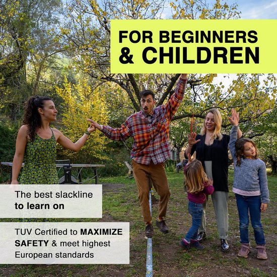 Slackline voor Beginners en Kinderen - 15 Meter Balanslijn met Boom- en ...