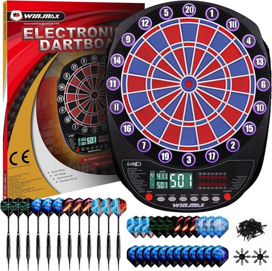 Elektronisch Dartbord Soft Tip Dartset met LED Display, 12 Darts en ...