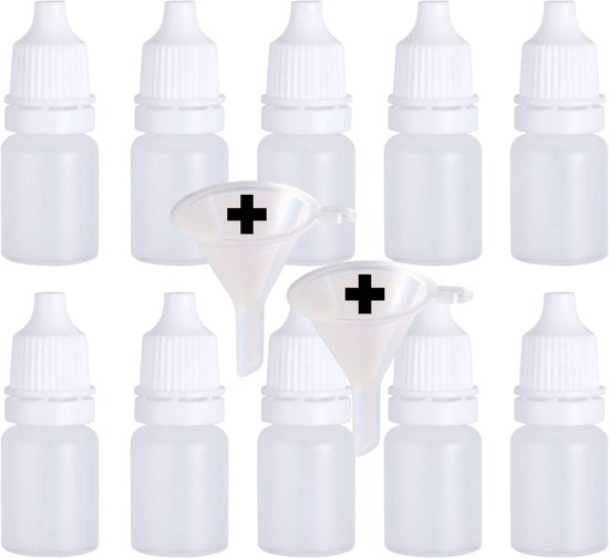 Han‑Bar® Set van 10 Plastic Druppelflesjes - (10 ml) - plus 2 Trechters ...