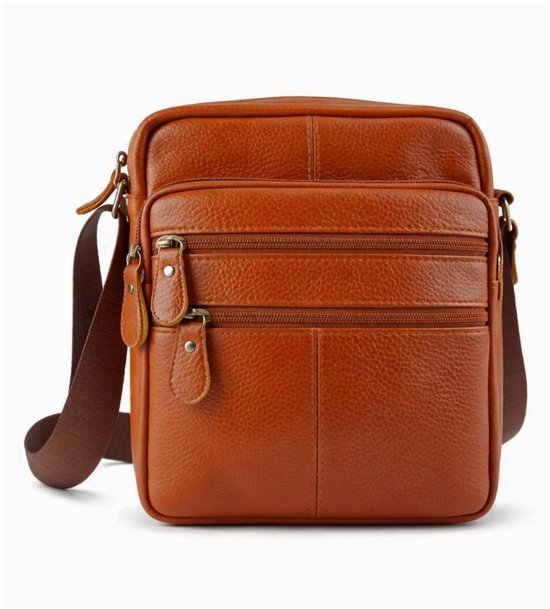 Petit sac bandoulière en cuir Fana Bags Cognac - Sac bandoulière homme ...