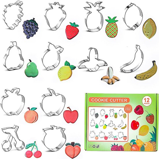 12 Stuks RVS Vormen Set Koekjesvormen Fruit Uitstekers voor ...