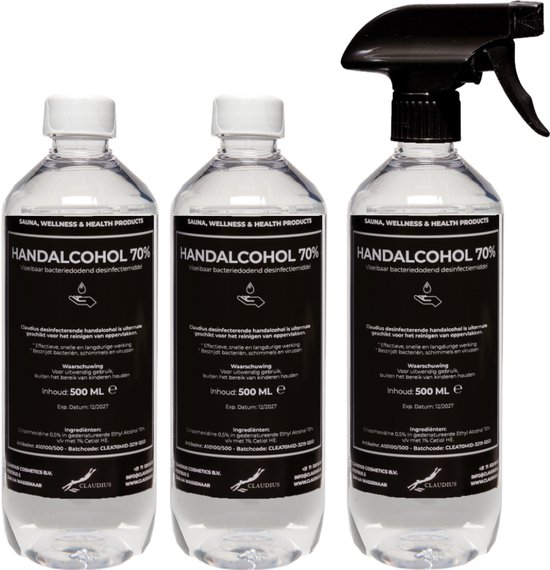 Handalcohol spray 70% - 500 ml met spraykop + 2 x 500 ml met dop | bol