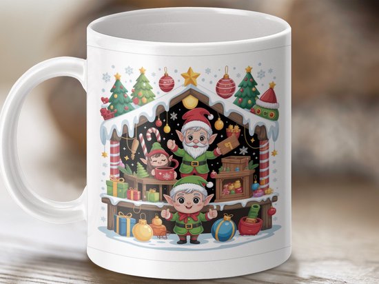 Mok Kerst Elf Werkplaats, Feestdagen Beker, Kerstman Koffiemok, Cadeau ...