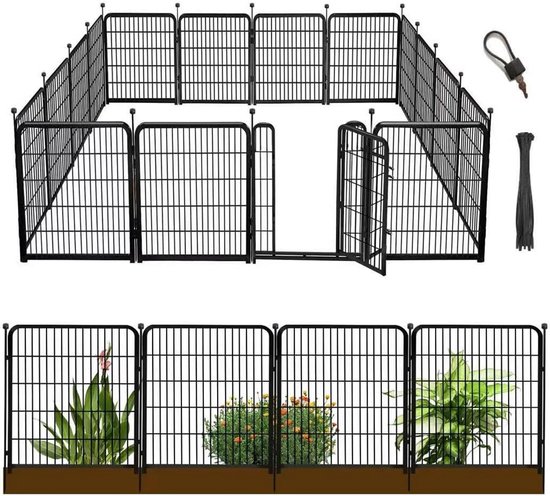 Flexibel Tuinhek met Poort Laagdrempelig - 12 Panelen Ijzeren Hek voor ...