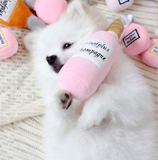 Honden knuffel roze Champagne fles Woofplus - hond - huisdier - fles ...