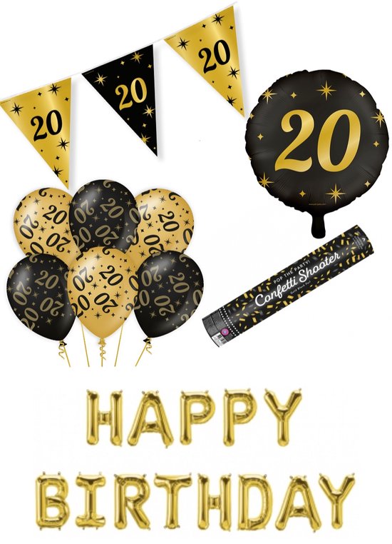 20 jaar versiering pakket goud/zwart – verjaardag – feest – jarig | bol