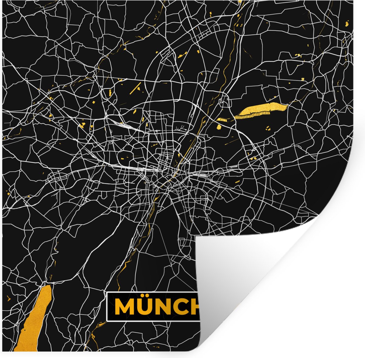 Stickers muraux - Munich - Or - Plan de la ville - Carte - Carte ...