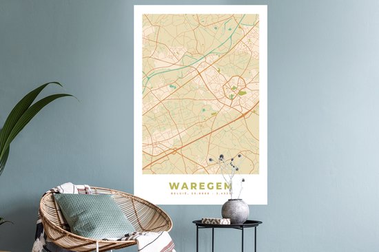 Muurstickers - Kaart - Plattegrond - Vintage - Stadskaart - Waregem ...