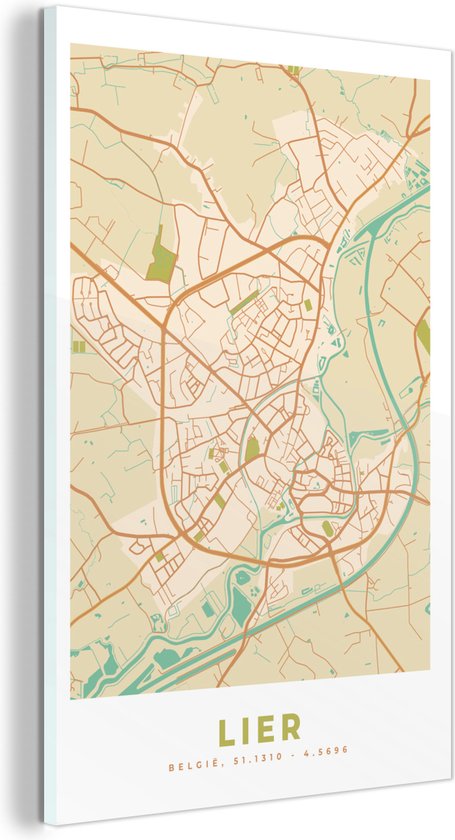 Glasschilderij - België - Lier - Plattegrond - Kaart - Stadskaart ...