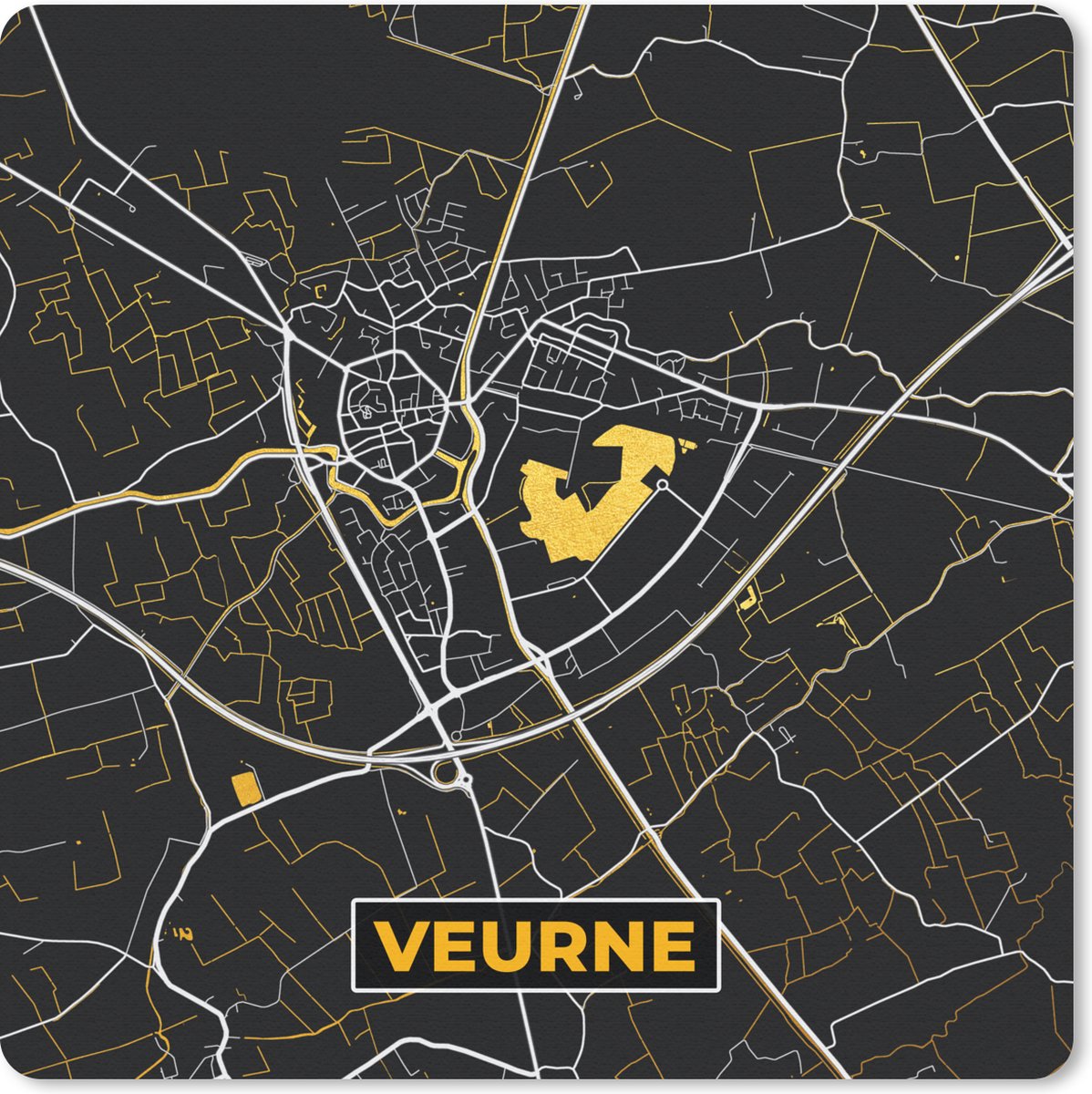 Muismat - Veurne - Plattegrond - Kaart - Goud - Stadskaart - 20x20 cm ...