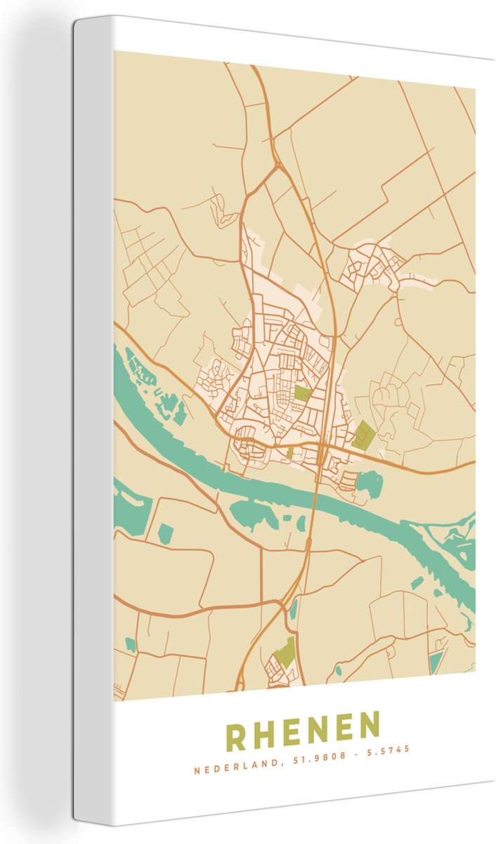 Canvas Schilderij Plattegrond - Rhenen - Stadskaart - Kaart - 20x30 cm ...