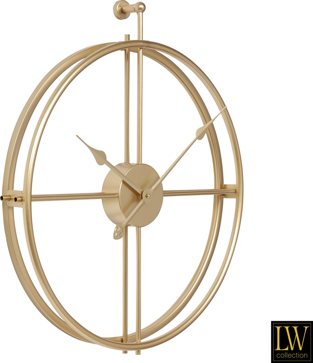 LW Collection Wandklok goud 62cm - grote industriële gouden wandklok ...