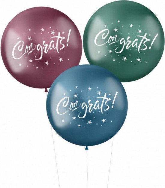 ballonnen Congrats! 48 cm latex rood/groen/blauw 3 stuks | bol.com