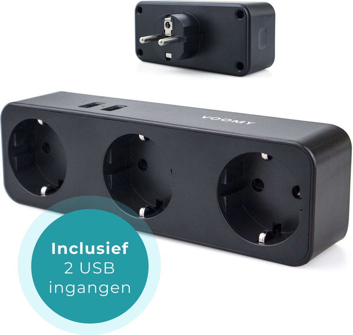 Voomy Verdeelstekker - 3-Voudig Stopcontact Splitter - 2 USB Poorten ...