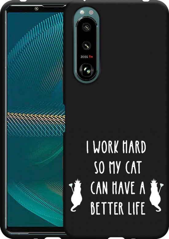 Sony Xperia 5 III Hoesje Zwart Royalty Cat - wit Designed by Cazy | bol