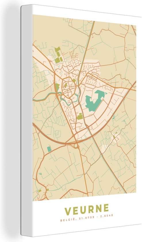 Canvas Schilderij Stadskaart - Kaart - Plattegrond - Vintage - Veurne ...