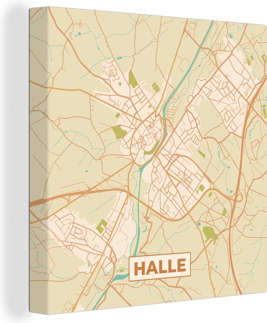 Canvas Schilderij Plattegrond - Stadskaart - Halle - Vintage - Kaart ...