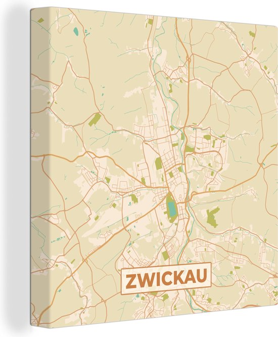 Canvas Schilderij Zwickau - Plattegrond - Kaart - Vintage - Stadskaart ...