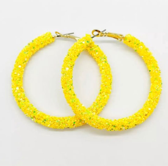 Akyol Oorbellen neon geel - festival - ring oorbel - bohemian feest ...