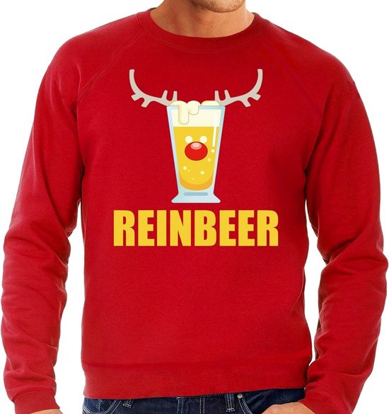 Grote maten foute kersttrui / sweater gewei met bierglas - Reinbeer ...