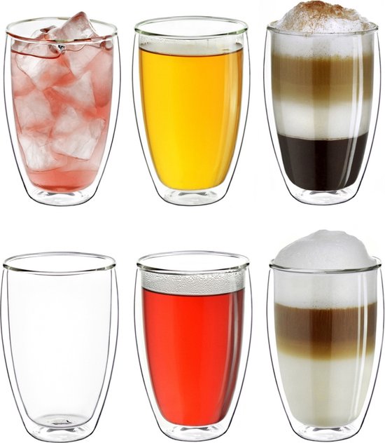 Dubbelwandige Glazen - Set van 6 Stuks - Dubbelwandige Cappuccino/Latte Macchiato... | bol