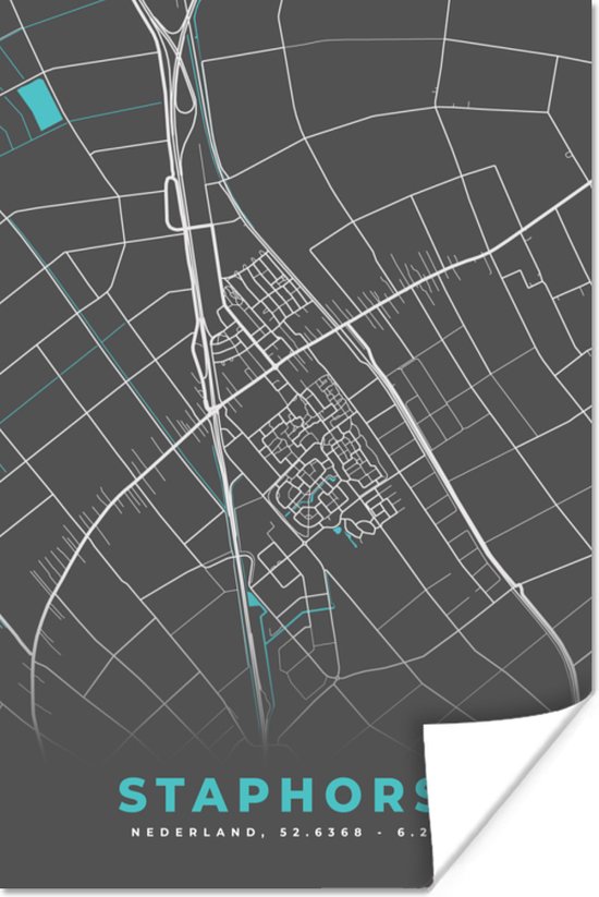 Poster Plattegrond - Staphorst - Stadskaart - Kaart - 20x30 cm | bol