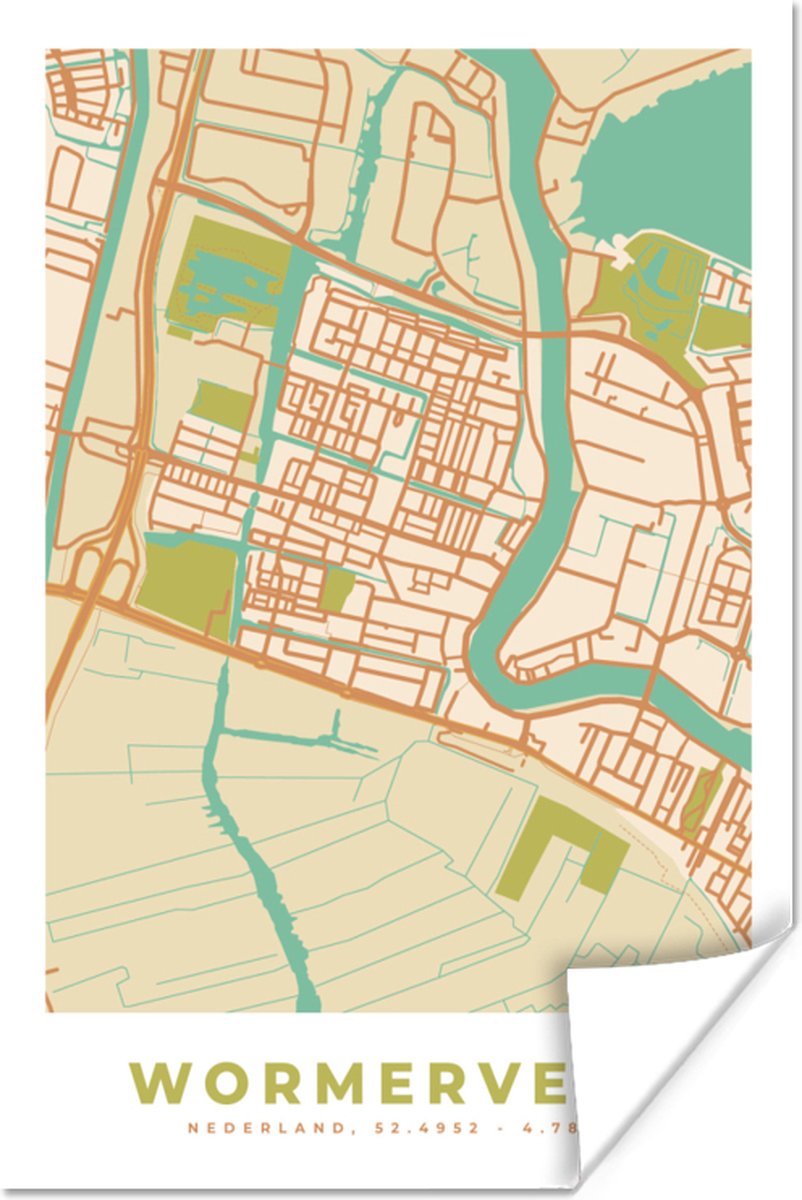 Affiche City Map - Wormerveer - Carte - Vintage - Carte - 20x30 cm ...