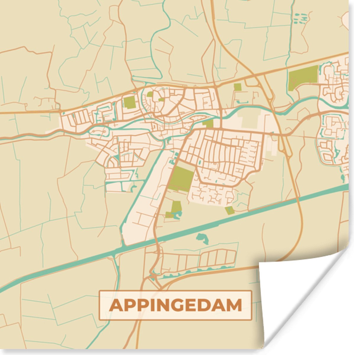 Poster Appingedam - Kaart - Stadskaart - Plattegrond - 50x50 cm | bol.com
