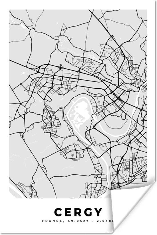 Poster Frankrijk - Plattegrond - Kaart - Cergy - Stadskaart - 40x60 cm ...