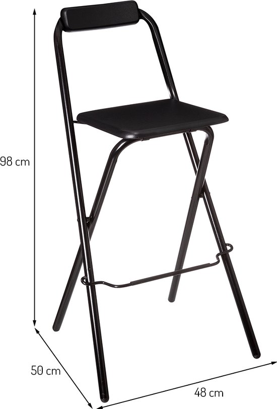 Inklapbare barkruk Nina - Hoge kruk inklapbaar - Zwart - 97 cm | bol