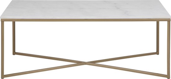 Salontafel Genua Rechthoek - Witte marmer print Brass Metal pootjes ...