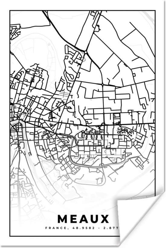 Affiche Plan de ville - Meaux - Plan - Carte - France - Zwart et blanc ...