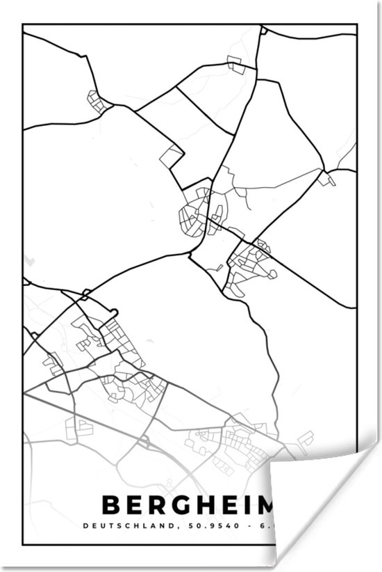 Poster Kaart - Bergheim - Plattegrond - Stadskaart - 80x120 cm | bol.com