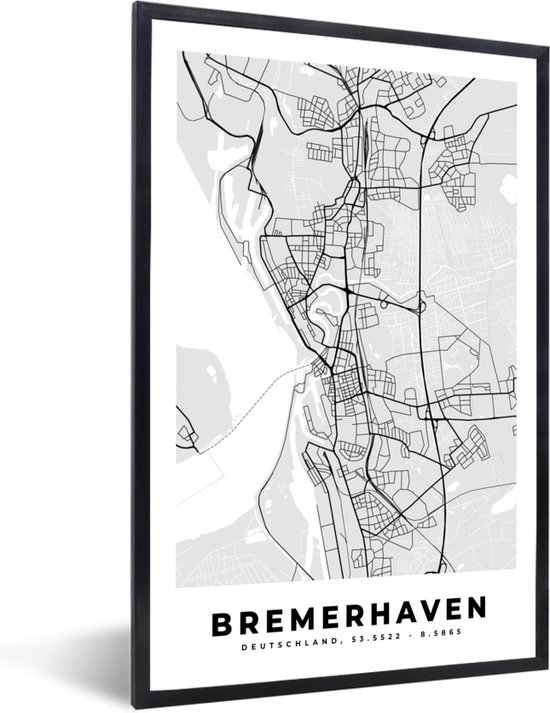 Fotolijst incl. Poster - Duitsland - Plattegrond - Bremerhaven - Kaart ...