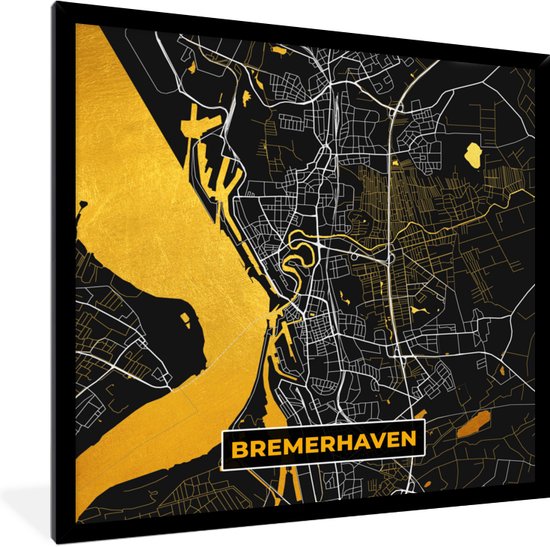 Fotolijst incl. Poster - Bremerhaven - Plattegrond - Goud - Kaart ...