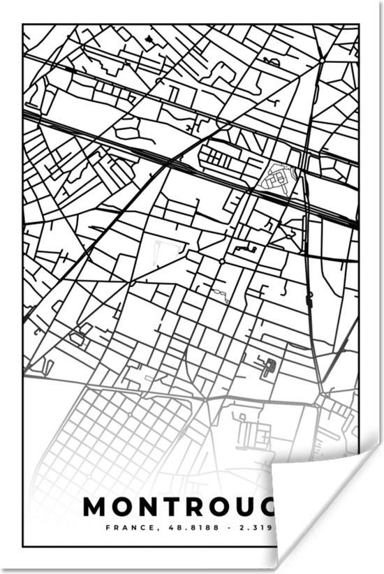 Poster Stadskaart – Plattegrond – Montrouge - Kaart – Frankrijk - Zwart ...