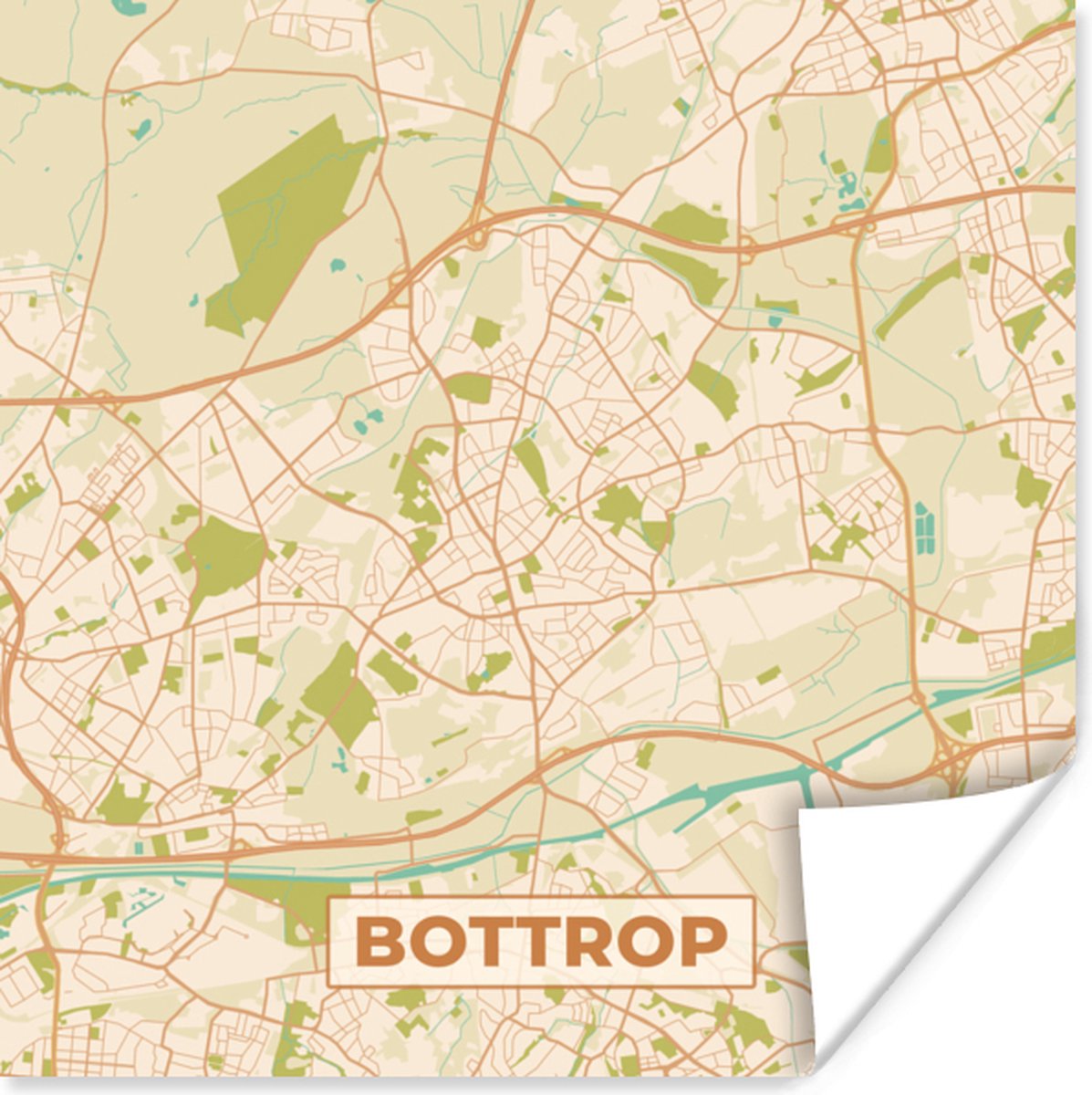 Poster Bottrop - Plattegrond - Kaart - Vintage - Stadskaart - 50x50 cm ...
