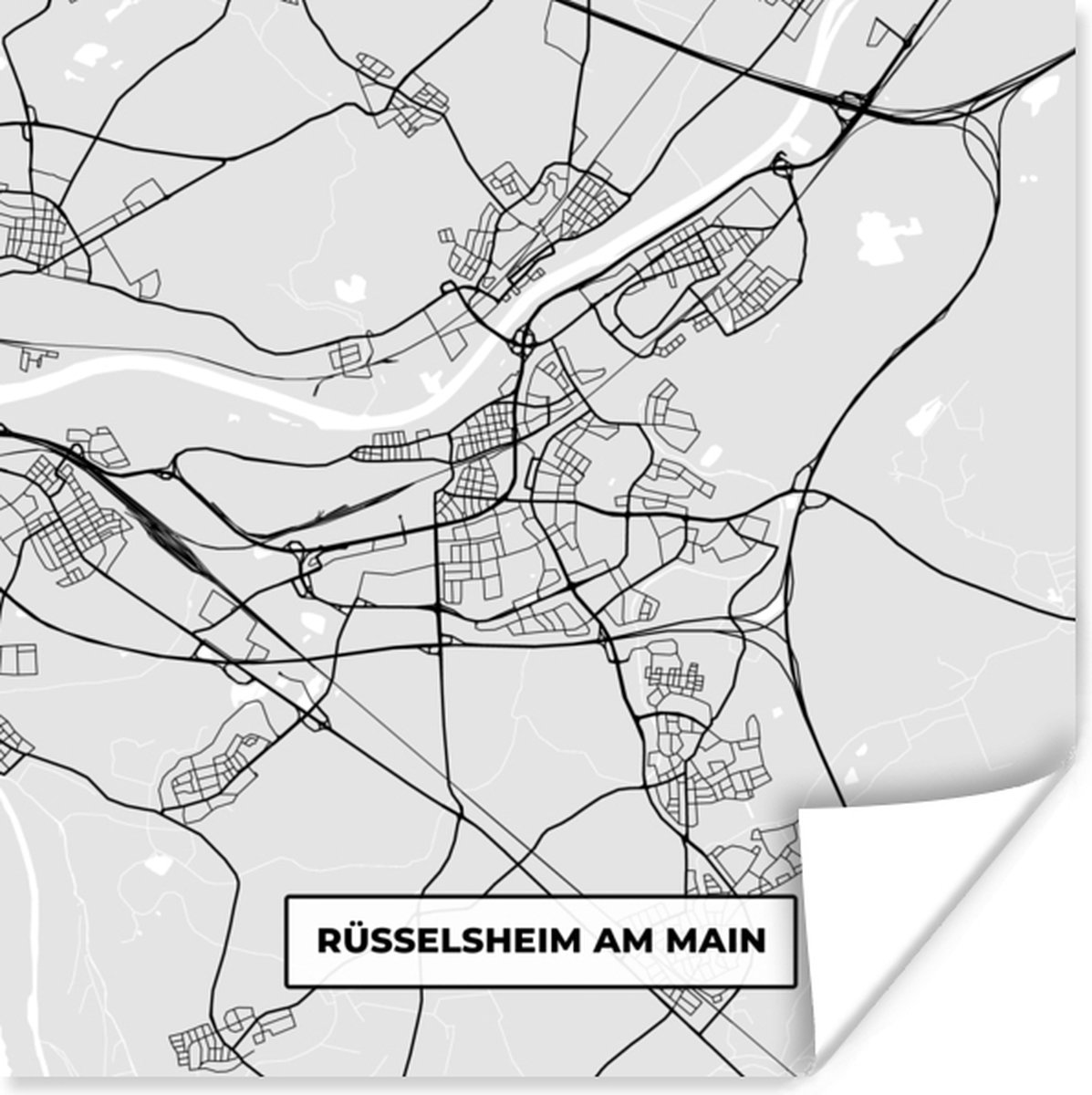 Poster Kaart - Rüsselsheim Am Main - Duitsland - Stadskaart ...