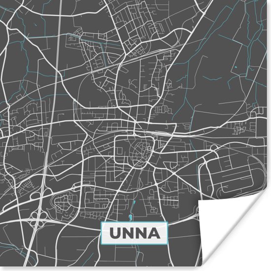 Poster Stadskaart – Plattegrond – Duitsland – Blauw – Unna – Kaart ...