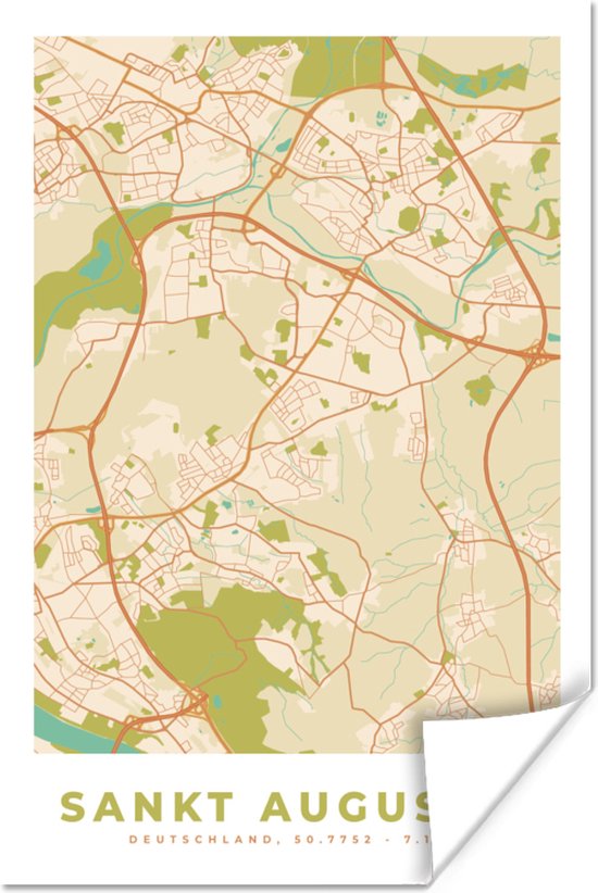 Poster Sankt Augustin - Plattegrond - Vintage - Kaart - Stadskaart ...