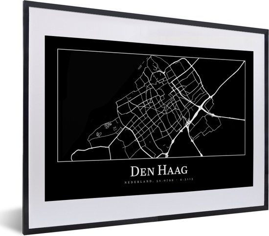 Fotolijst incl. Poster - Plattegrond - Den Haag - Kaart - Stadskaart ...