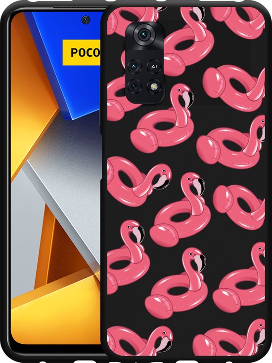 Xiaomi Poco M4 Pro Hoesje Zwart Inflatable Flamingos - Designed by Cazy ...