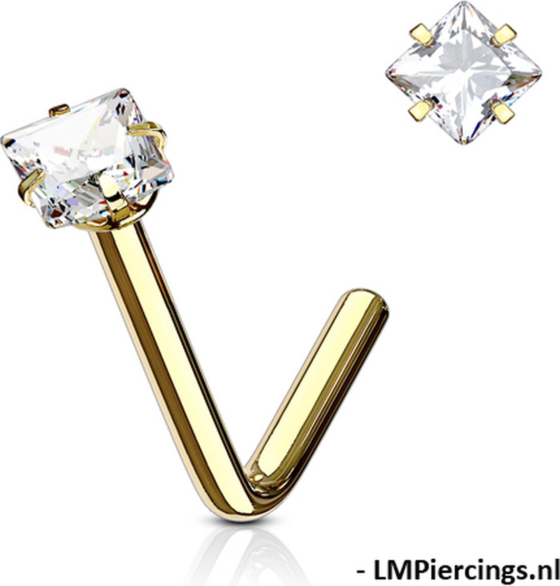 Neuspiercing gold plated met wit steentje vierkant | bol.com