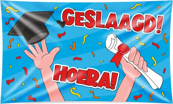 Gevelvlag Cartoon Hoera geslaagd 90x150 cm | Geslaagd feest | bol.com