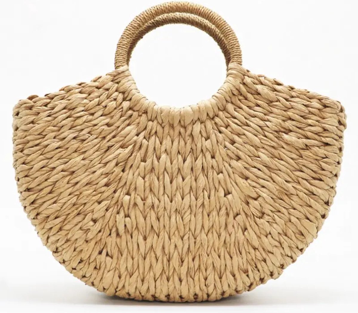 Camel gevlochten Rieten handtas - Rond - Natural Life - 39x26x10 cm ...