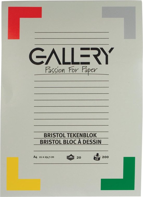 Gallery Bristol tekenpapier, 200 g, ft 21 x 29,7 cm , A4, blok van 20 vel 20 stuks | bol